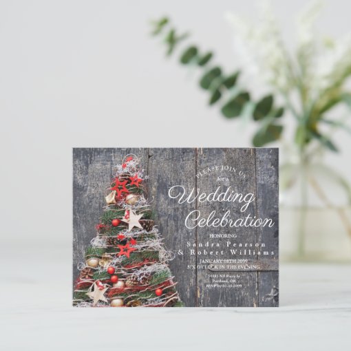 Rustic Wood Country Christmas Tree Wedding Invitation | Zazzle