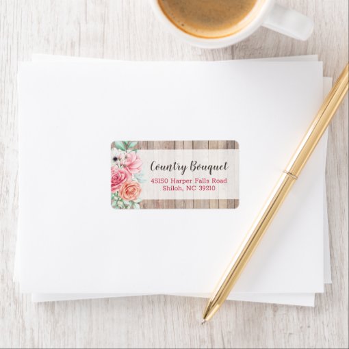 Rustic Wood Country Farmhouse Floral Rose Address Label | Zazzle