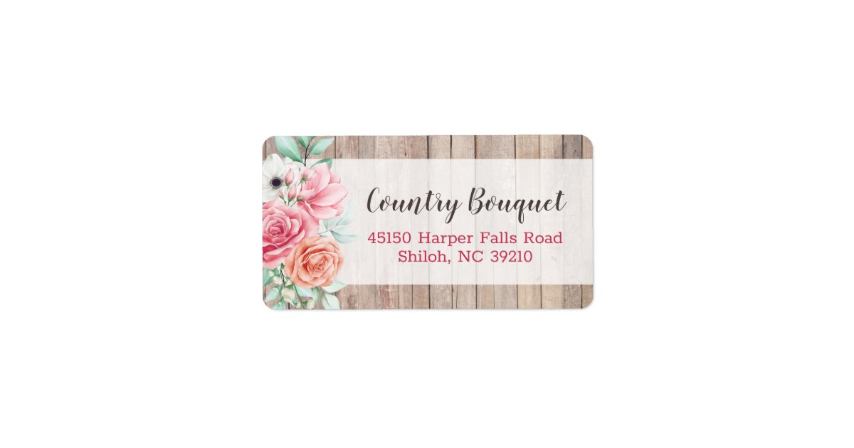 Rustic Wood Country Farmhouse Floral Rose Address Label | Zazzle