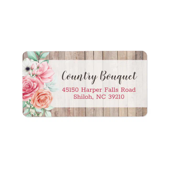 Rustic Wood Country Farmhouse Floral Rose Address Label | Zazzle