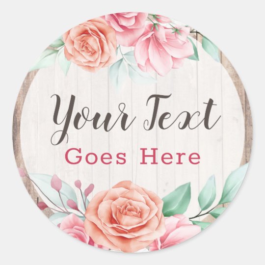 Rustic Wood Country Farmhouse Floral Rose Boutique Classic Round ...