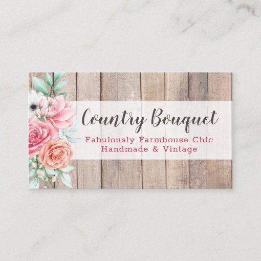 Rustic Wood Country Farmhouse Floral Rose Elegant Business Card | Zazzle