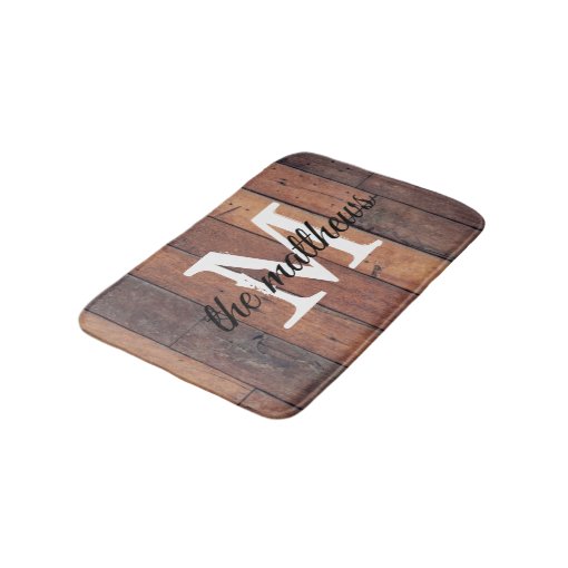 Rustic Wood Country Farmhouse Monogram Bath Mat | Zazzle
