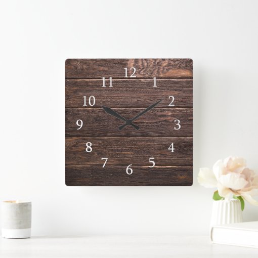 Rustic Wood Country Farmhouse Square Wall Clock | Zazzle
