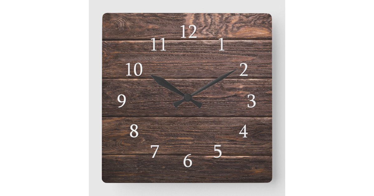 Rustic Wood Country Farmhouse Square Wall Clock | Zazzle