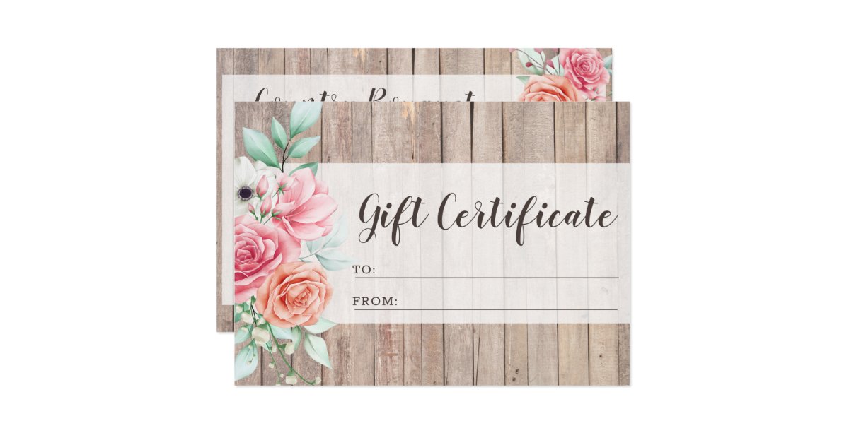Rustic Wood Country Floral Gift Certificate Card | Zazzle.com