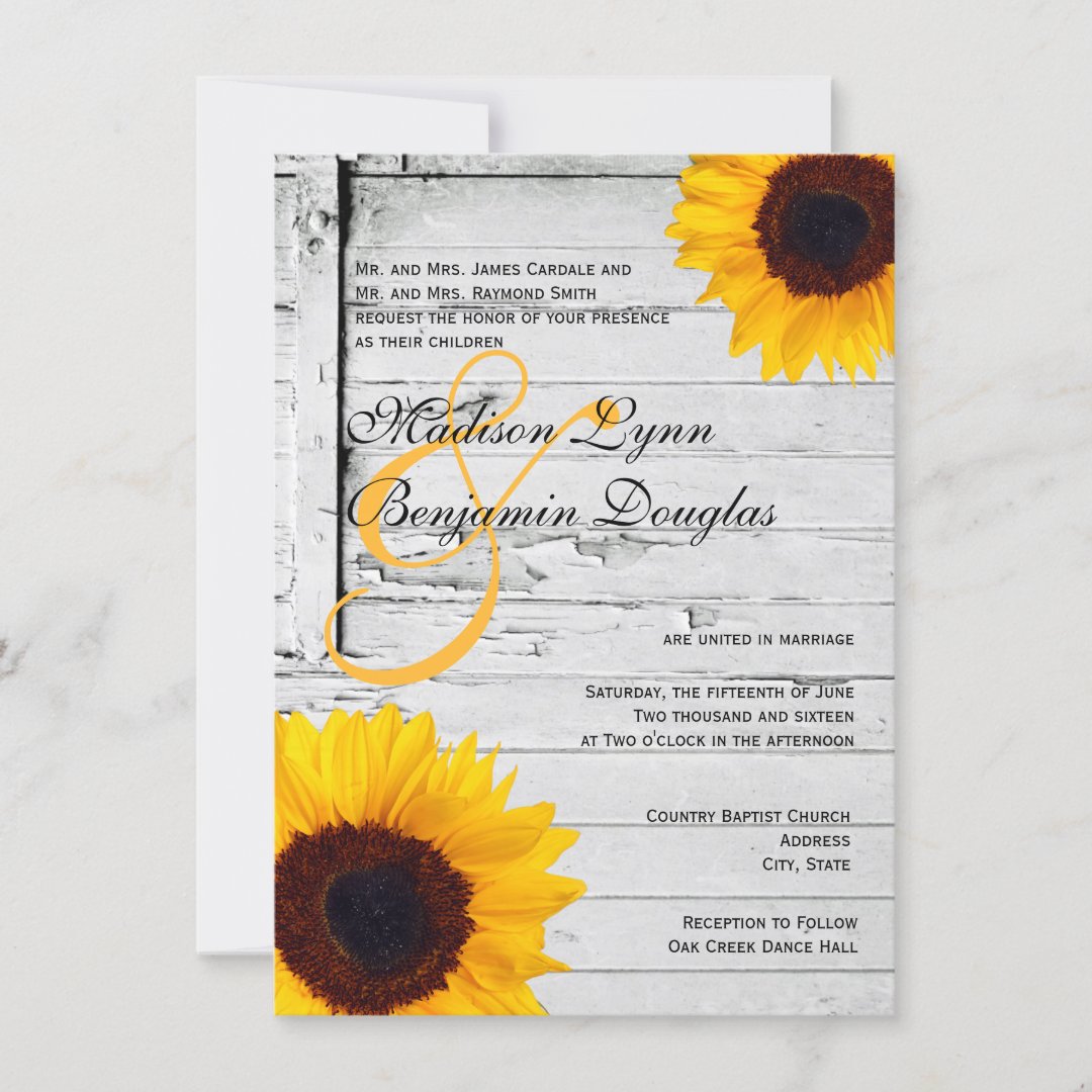 Rustic Wood Country Sunflower Wedding Invitations | Zazzle