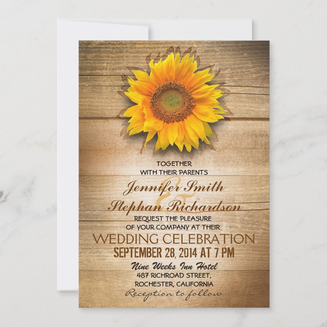 rustic wood country sunflower wedding invitations | Zazzle
