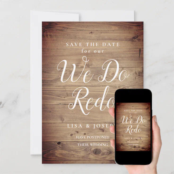 Rustic Wood Country We Do Redo Postponed Invitation | Zazzle