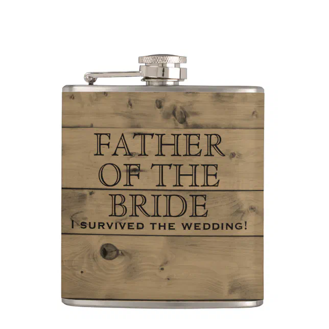 Rustic Wood Country Wedding | Father of the Bride Hip Flask | Zazzle