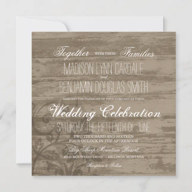 Rustic Wood Country Wedding Invitations | Zazzle