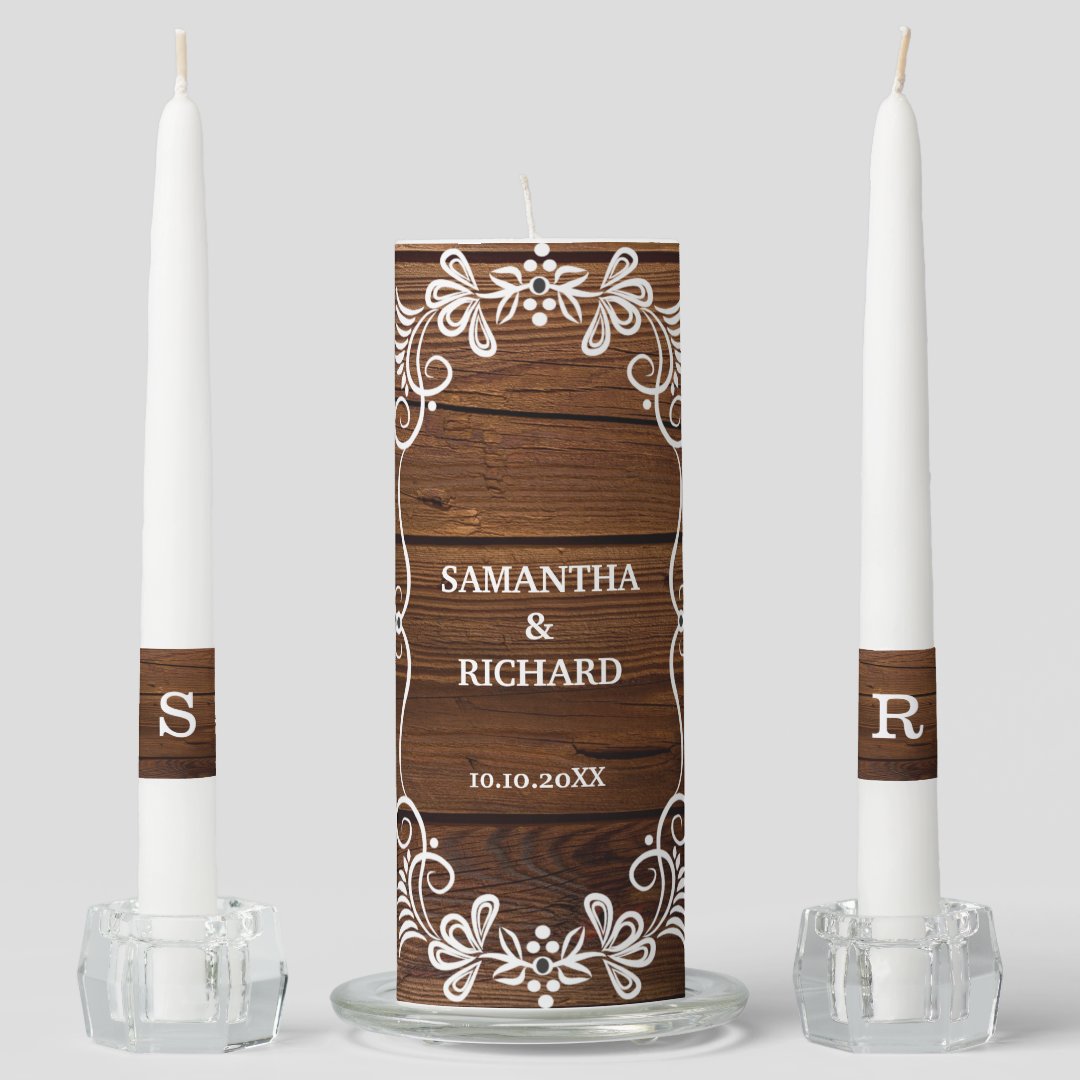Rustic Wood Country Wedding Monogram Initials Unit Unity Candle Set ...
