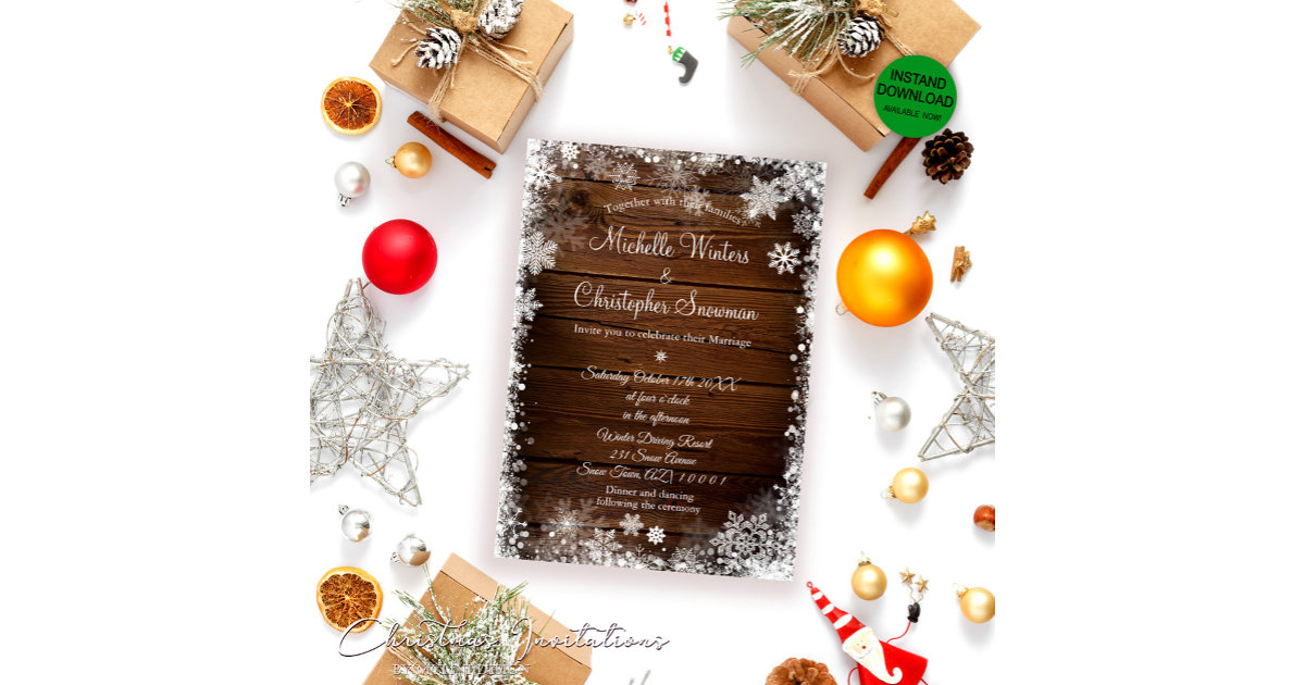 Rustic Wood Country Winter Wedding Invitation | Zazzle