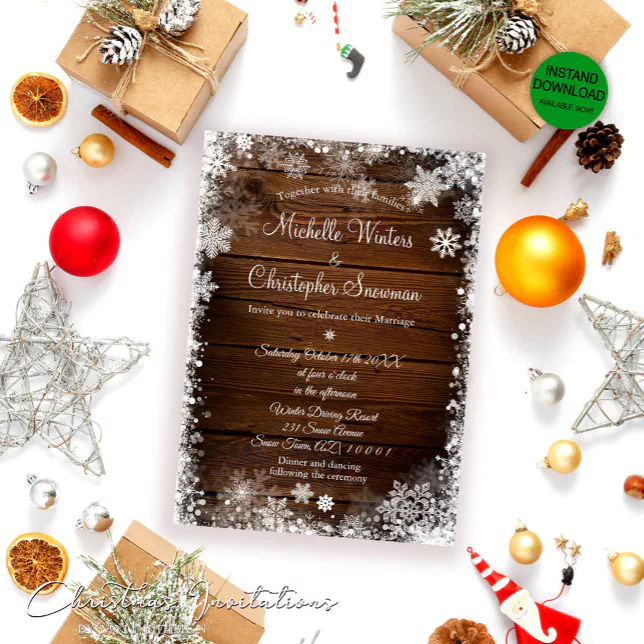Rustic Wood Country Winter Wedding Invitation | Zazzle