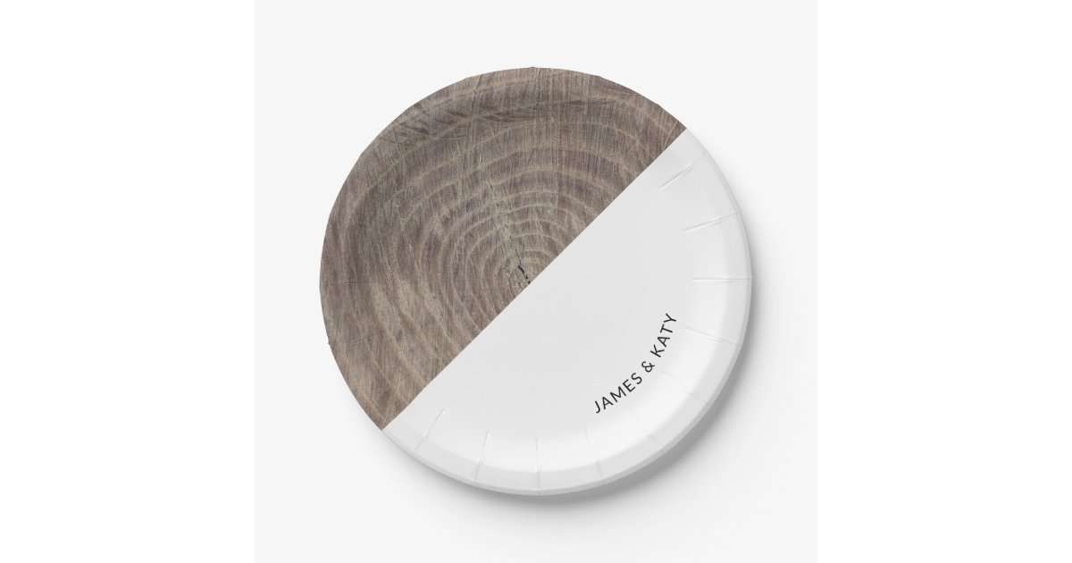 Rustic wood customizable paper plate | Zazzle