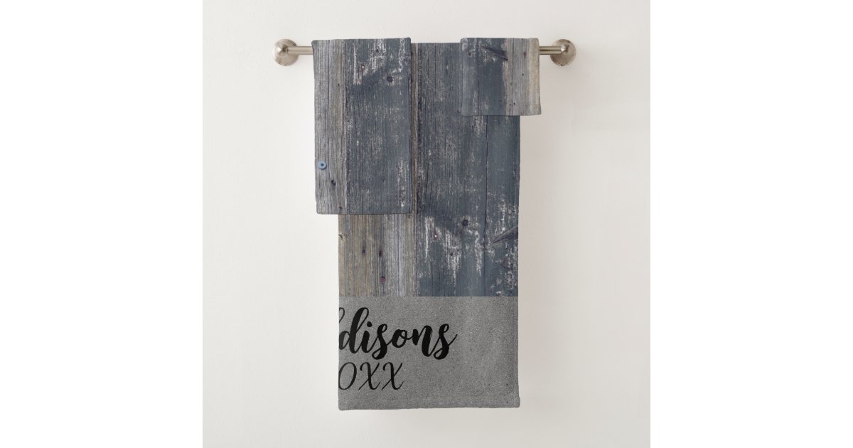 Rustic Wood Customized Family Name Bath Towel Set | Zazzle