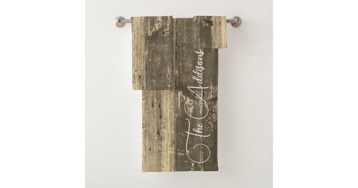 Rustic Wood Customized Family Name Bath Towel Set | Zazzle