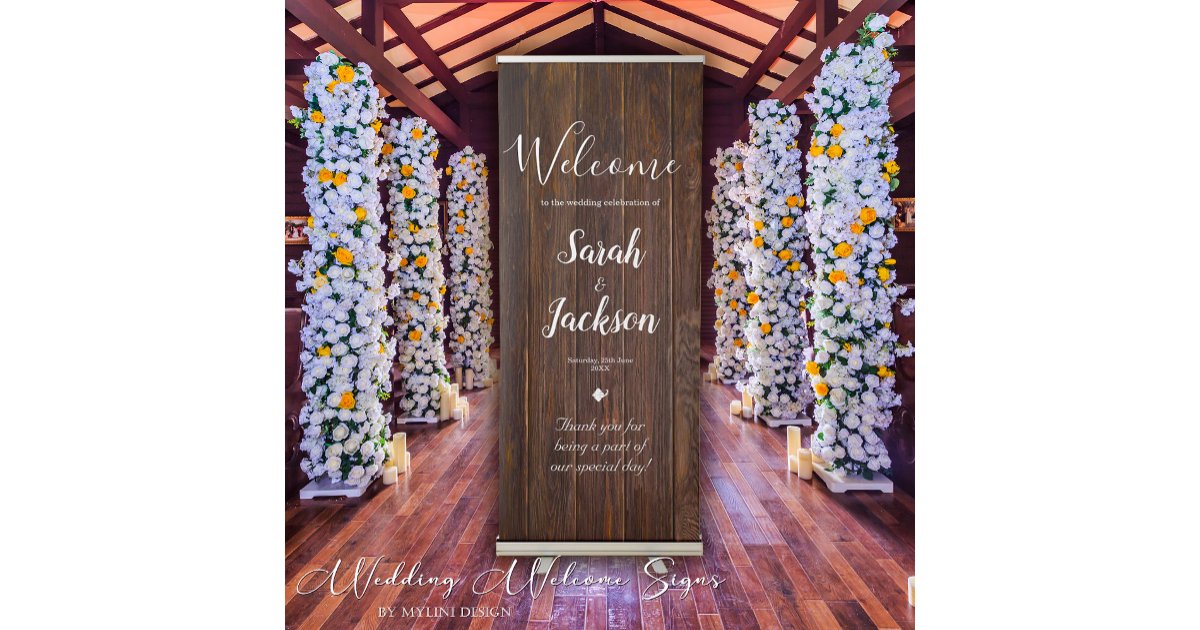 Rustic Wood Decor Wedding Welcome Retractable Banner | Zazzle