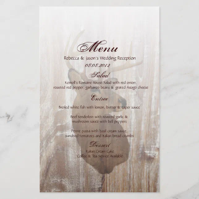 rustic wood deer the hunt is over wedding menu | Zazzle