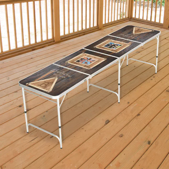 Rustic Wood Design Monogram and Photo Beer Pong Table | Zazzle