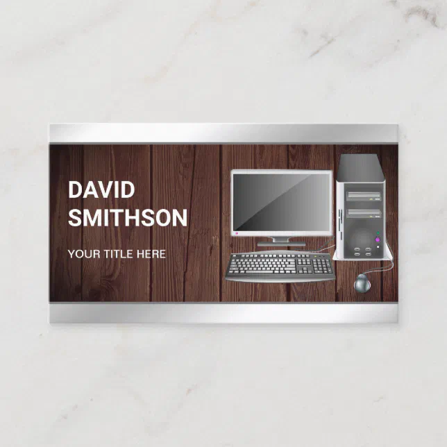 Rustic Wood Desktop PC Computer Repair Technician Business Card | Zazzle