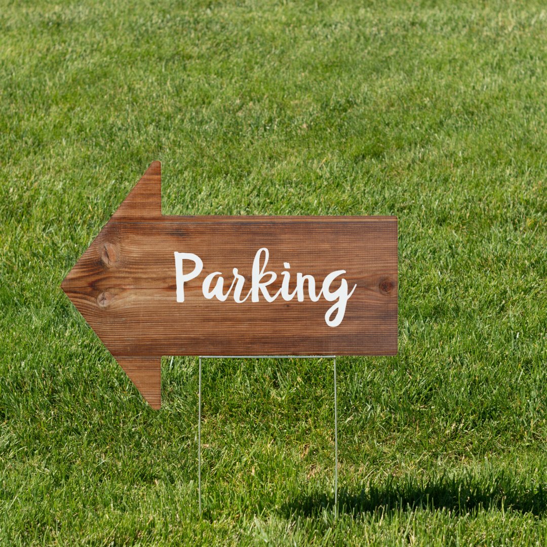 Rustic Wood Directional Arrow Wedding Parking Sign | Zazzle