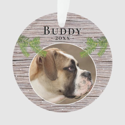 Rustic Wood Dog Pet 2 Photos Christmas Ornament | Zazzle