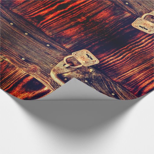 Rustic wood door with antique brass lock wrapping paper | Zazzle