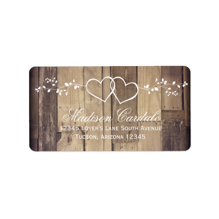 Rustic Wood Double Hearts Wedding Address Labels | Zazzle