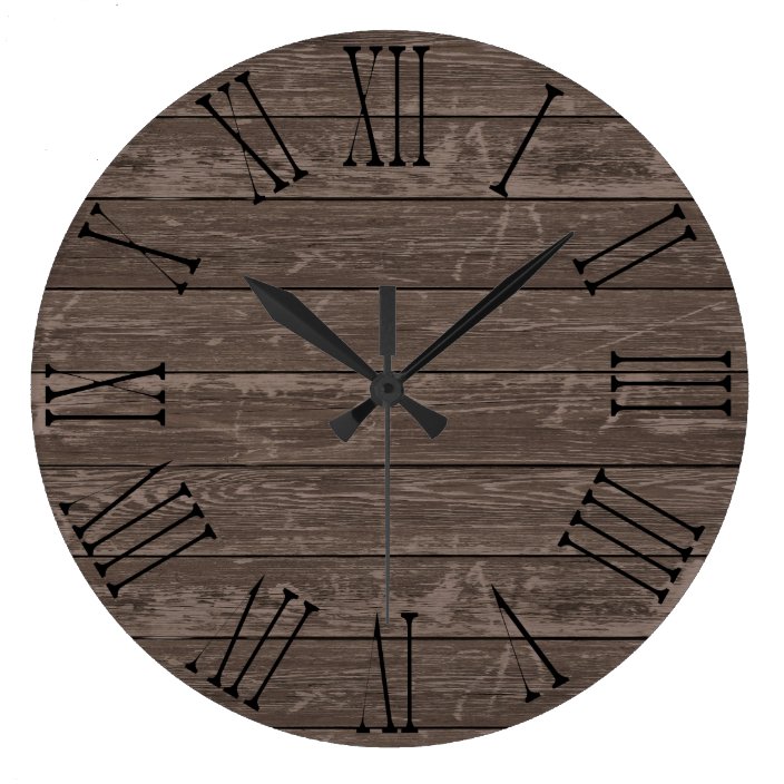 Rustic Wood Effect Brown Large Clock | Zazzle