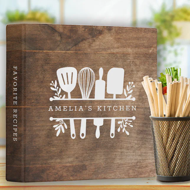 Rustic Wood Effect Personalized Recipe 3 Ring Binder | Zazzle