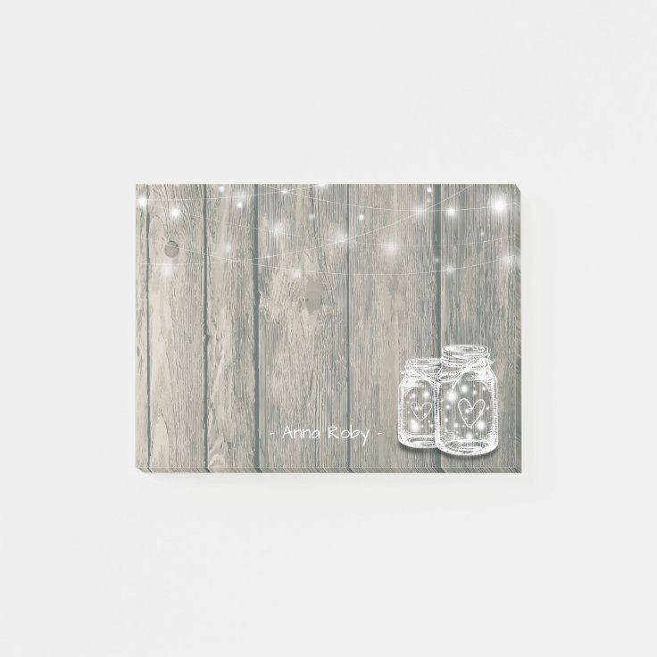 Rustic Wood Elegant Mason Jar Vintage String Light Post-it Notes | Zazzle
