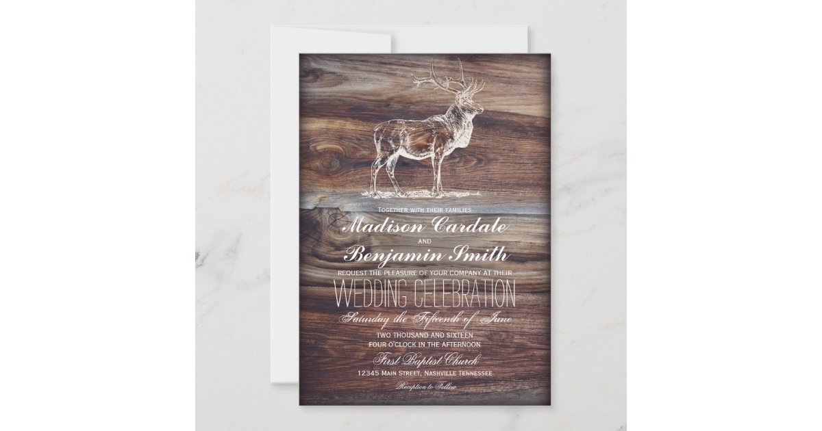 Rustic Wood Elk Wildlife Wedding Invitations | Zazzle