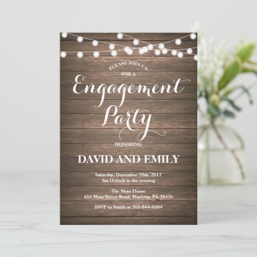 Rustic Wood Engagement Party Invitation Card | Zazzle