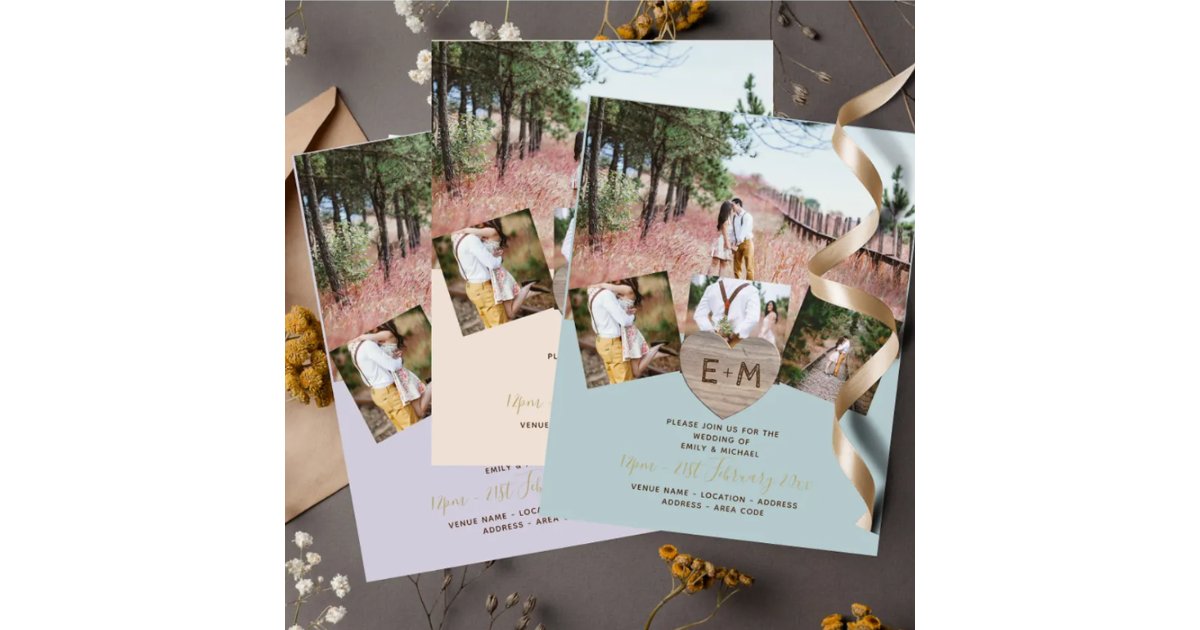 Rustic Wood Engraved Heart PHOTO COLLAGE BUDGET Flyer | Zazzle