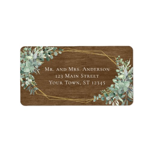 Rustic Wood Eucalyptus Greenery Geometric Wedding Label | Zazzle