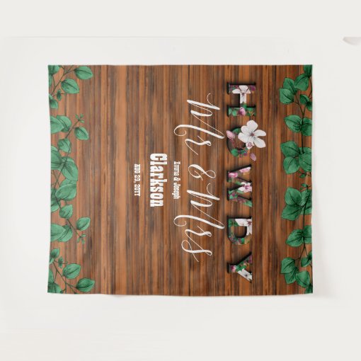 Rustic Wood Eucalyptus Howdy Mr Mrs Wall Backdrop | Zazzle