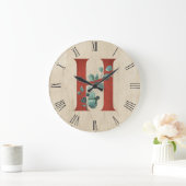 Rustic Wood & Eucalyptus Letter H Large Clock | Zazzle