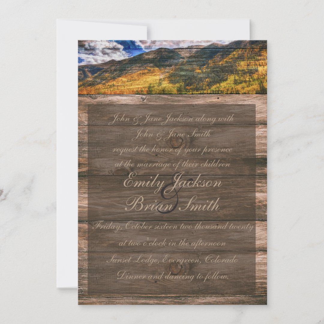 Rustic wood fall trees wedding invitations | Zazzle