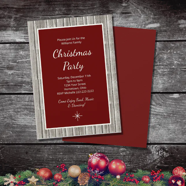 Rustic Wood Family Christmas Party Invitation | Zazzle
