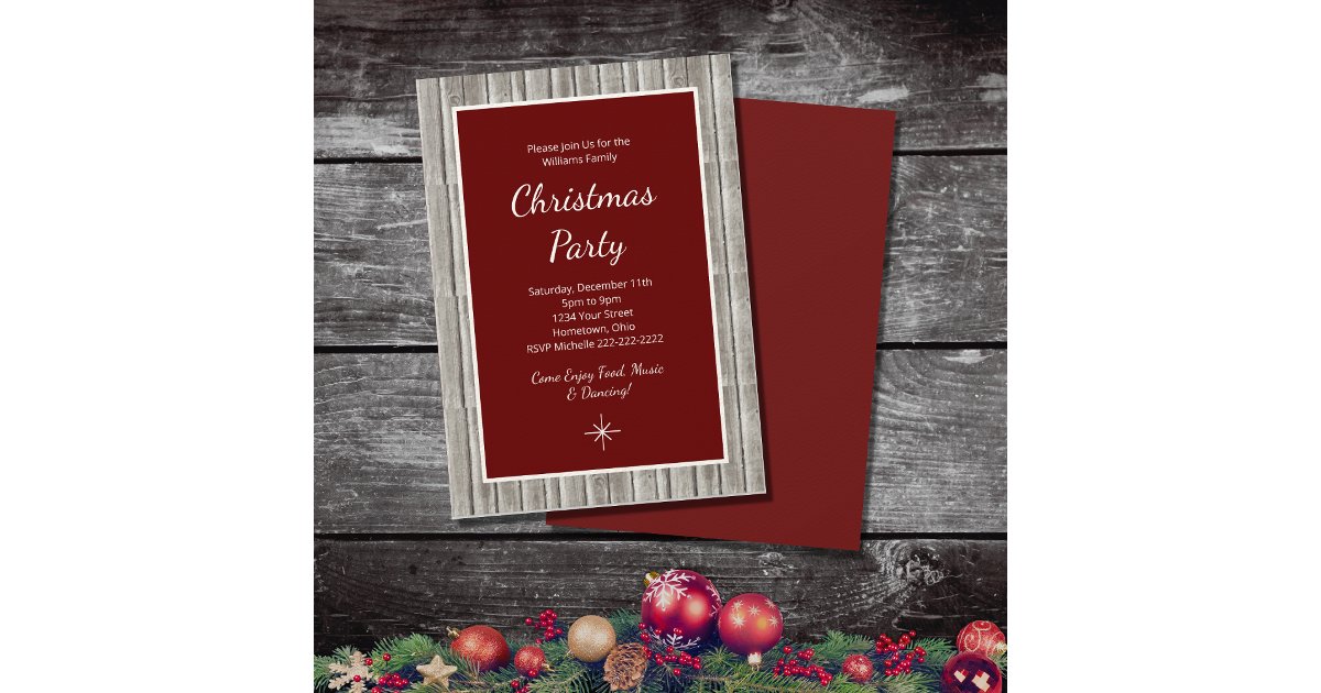 Rustic Wood Family Christmas Party Invitation | Zazzle