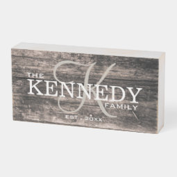Rustic Wood Family Monogram Last Name Wooden Box Sign | Zazzle