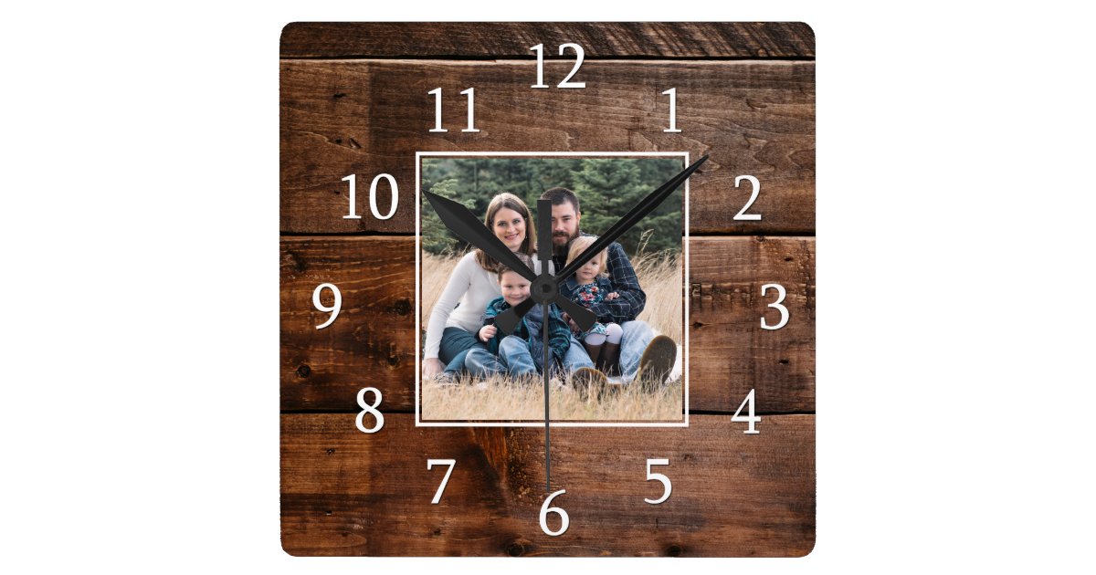 Rustic Wood Family Photo Clock | Zazzle.com