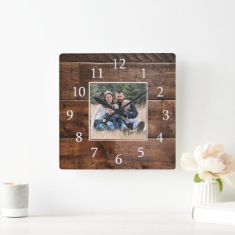 Rustic Wood Family Photo Clock | Zazzle