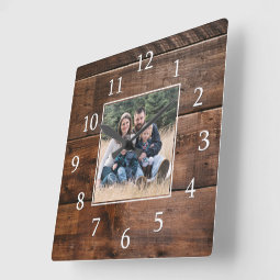 Rustic Wood Family Photo Clock | Zazzle