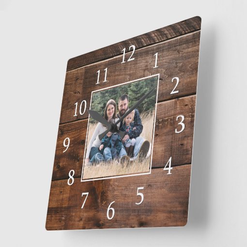 Rustic Wood Family Photo Clock | Zazzle