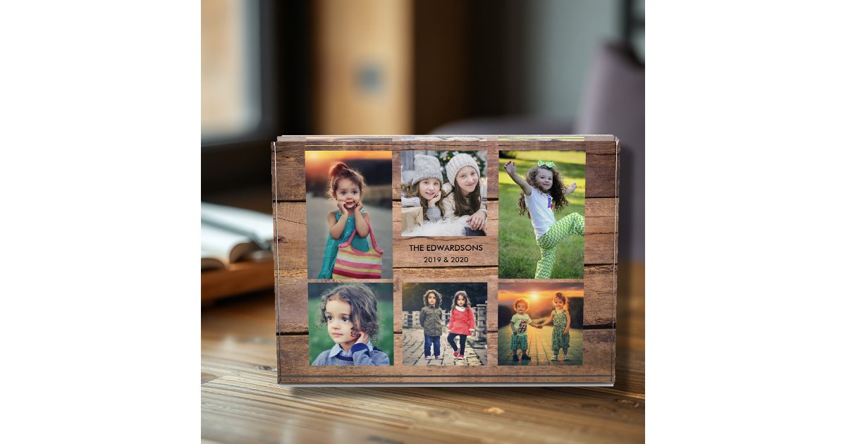 Rustic wood family photo collage photo block | Zazzle