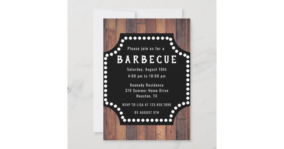 Rustic Wood Farmhouse Barbeque BBQ Invitation | Zazzle