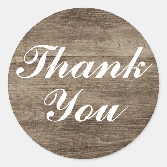 Rustic Wood Farmhouse Barn Elegant Thank You Classic Round Sticker | Zazzle