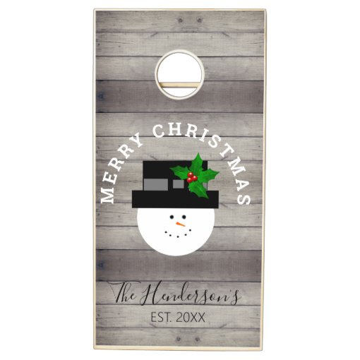 Rustic Wood Farmhouse Christmas Snowman Customized Cornhole Set | Zazzle